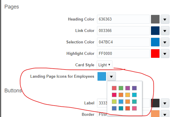 Appearance: Cannot enter color code for Landing Page Icon — Cloud ...