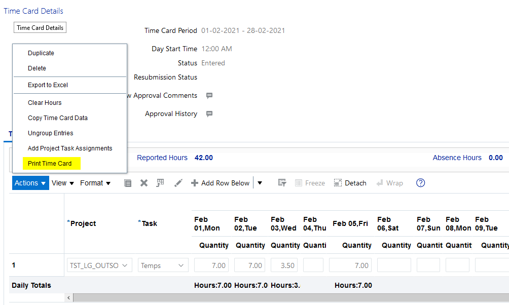 Change "Print Time Card" Data Model — Cloud Customer Connect