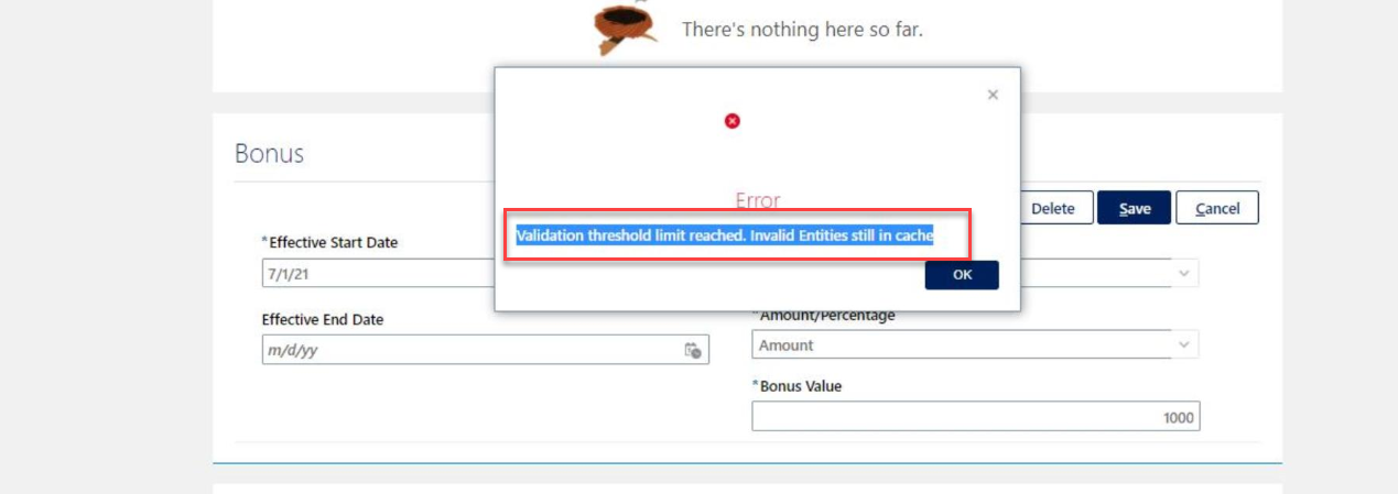 Error "Validation threshold limit reached. invalid entities still in cache" — Cloud Customer Connect