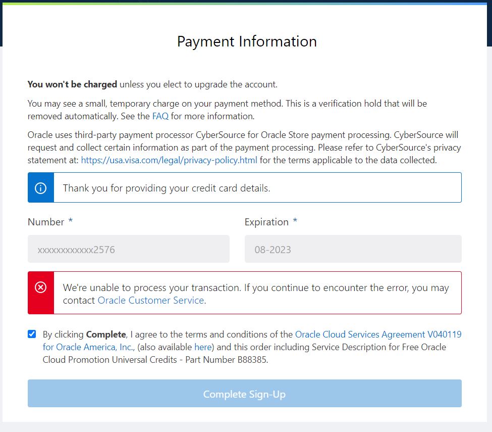 Not able to register for free tier account in Oracle Cloud — Cloud ...