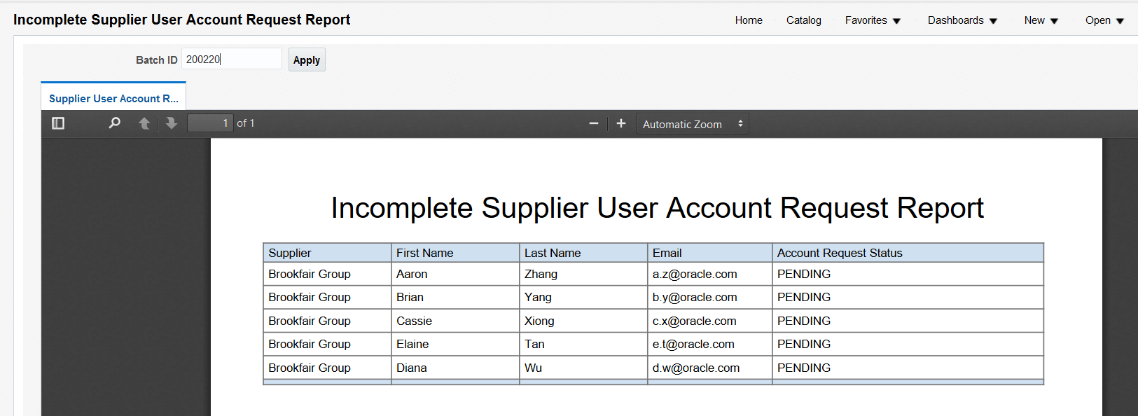 Incomplete Supplier User Account Request Report — Cloud Customer Connect