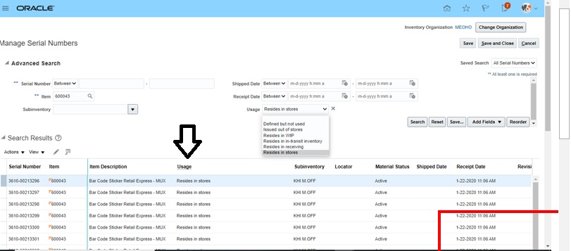 Which table have inventory usage — Cloud Customer Connect
