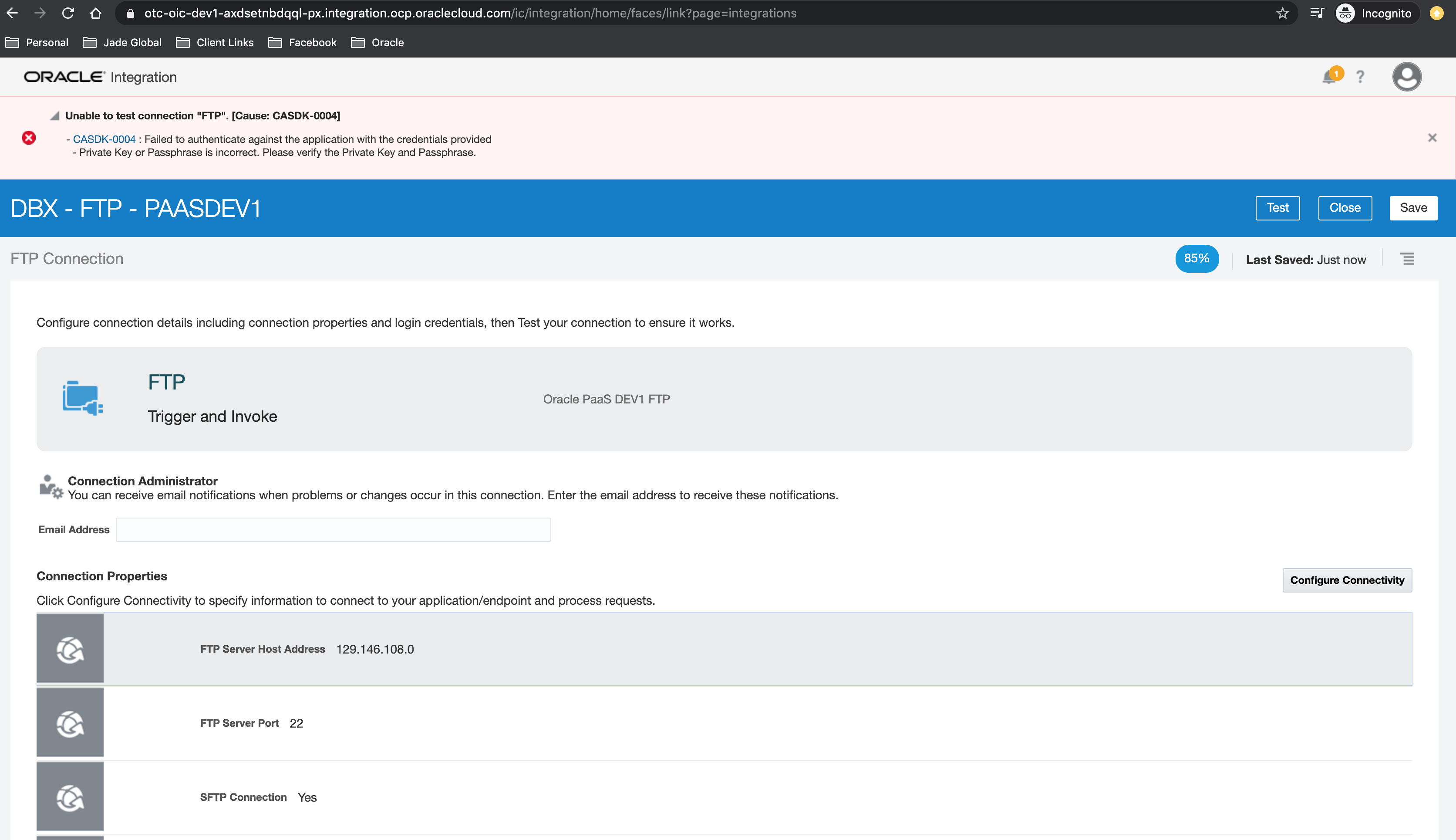 Oracle Oic Casdk 0004 Failed To Authenticate Against The Application With The Credentials