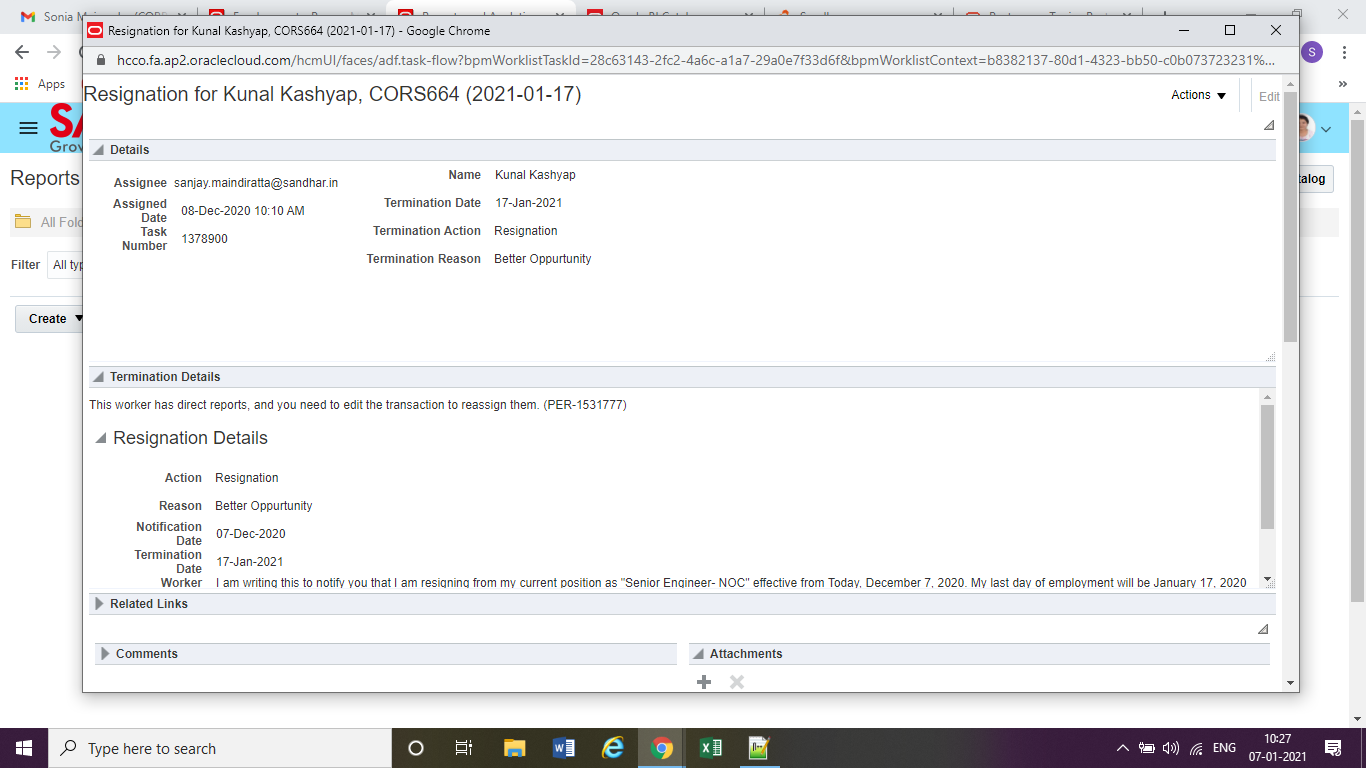 We Can Edit Resignation Or Termination Approval Notification In Bpm Worklist — Cloud Customer