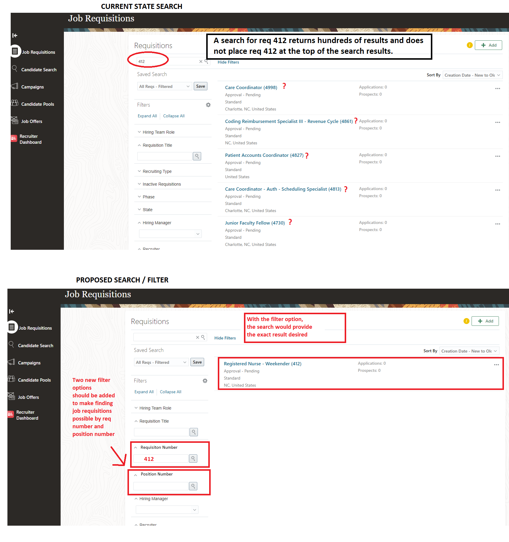 Job Requisitions Search Add Filters For Requisition Number And Position Number Or Position