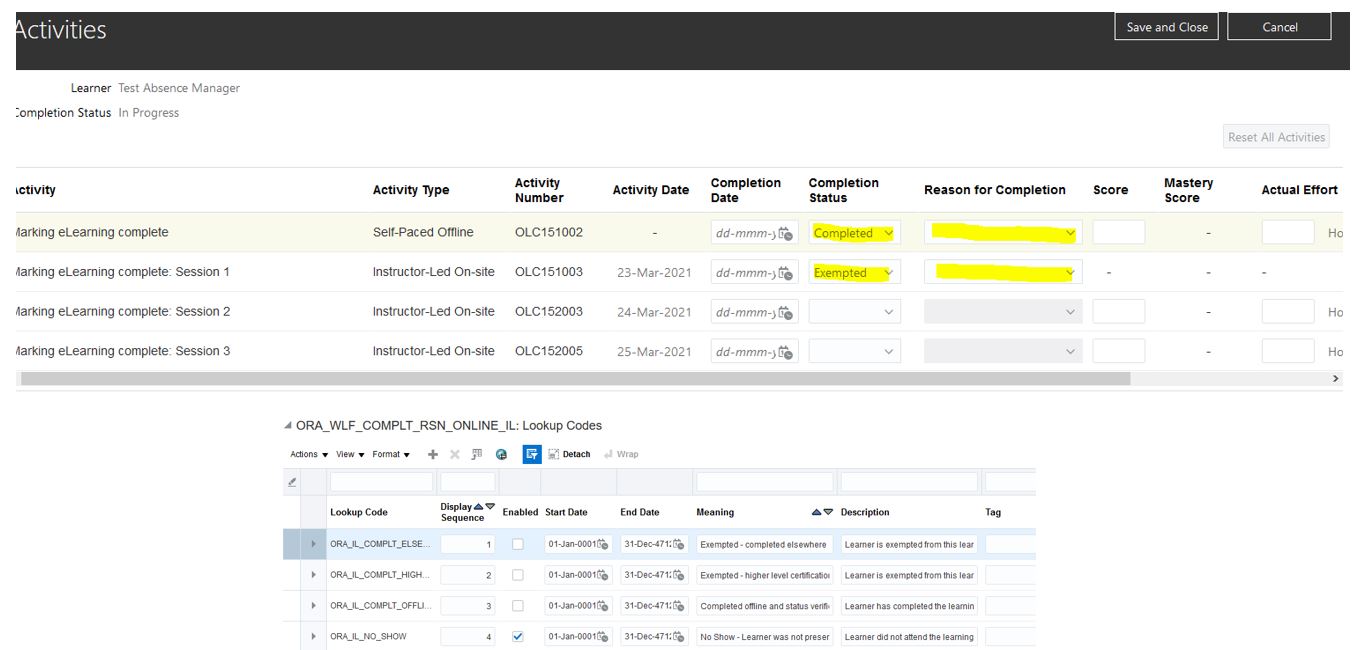 Lookup Values For Marking Activities Complete — Cloud Customer Connect