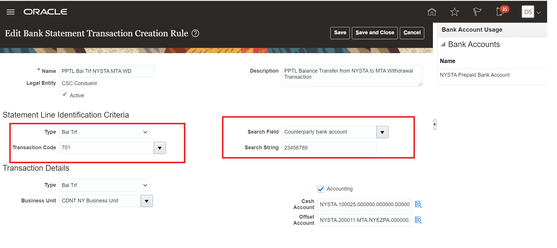 Bank Statement External Transaction Creation — Cloud Customer Connect