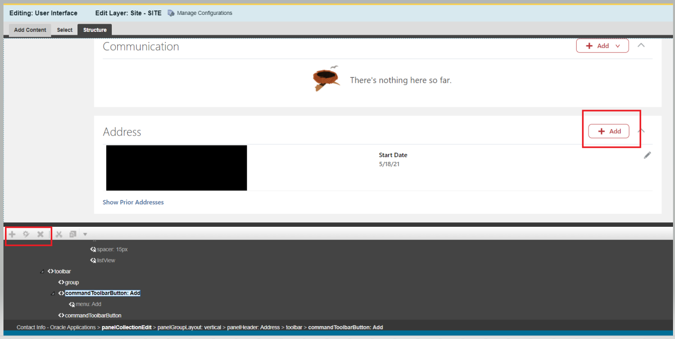 Remove Add button for ESS from Contact Info > Address — Cloud Customer Connect