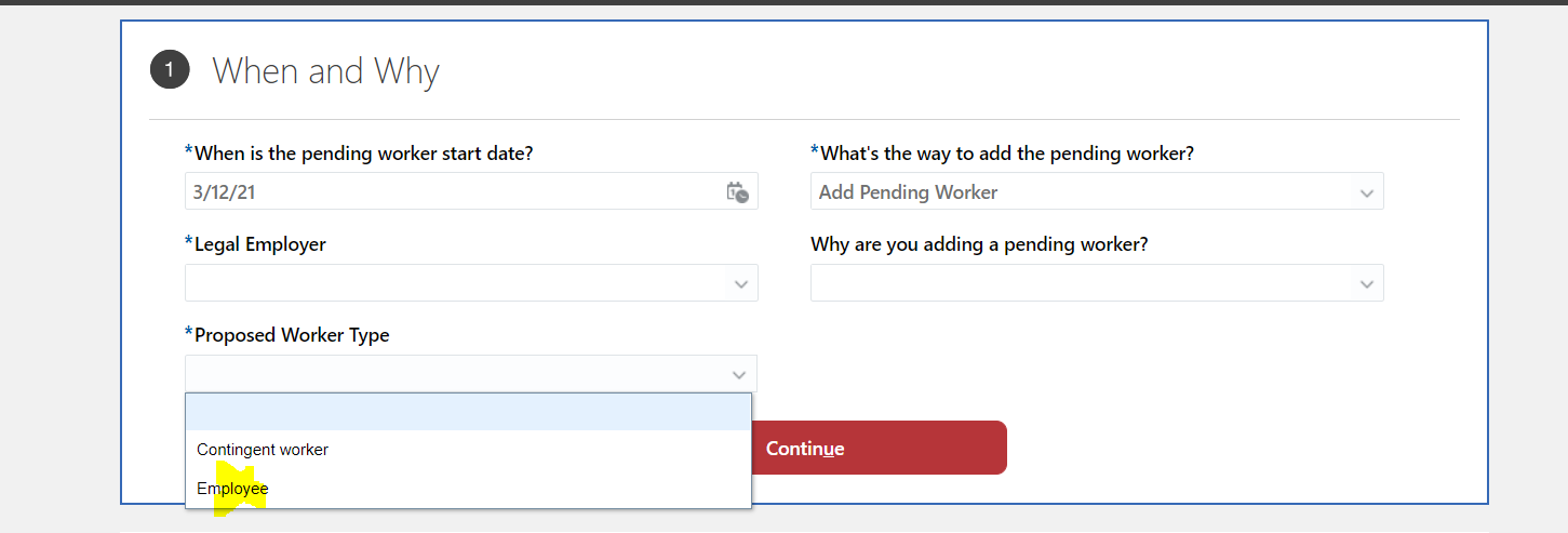 When Adding a Pending Worker -the Proposed Person Type values should have only Contingent ...