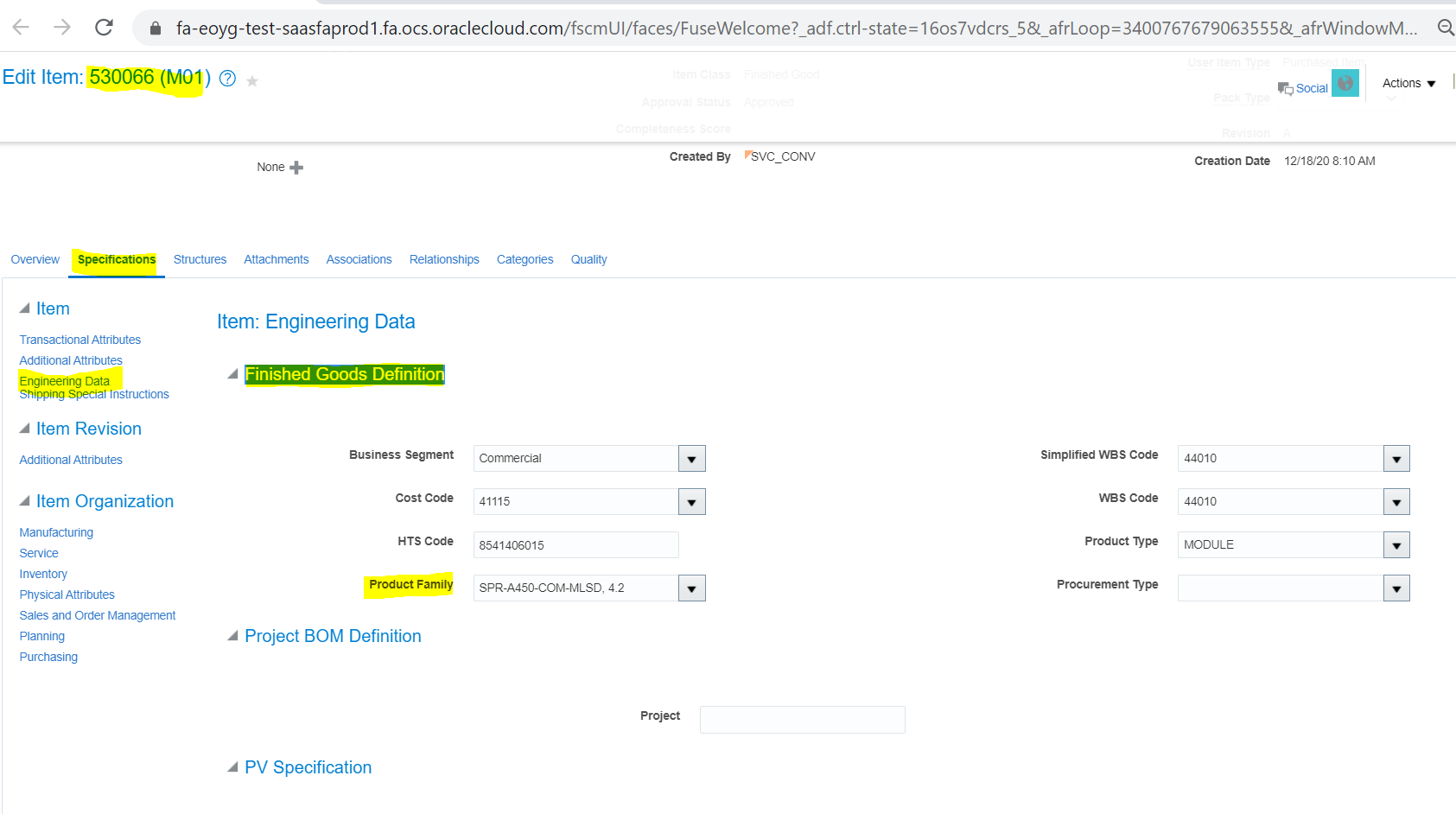 Query to find Product Family of Item — Cloud Customer Connect