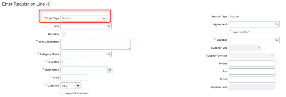 PR Line type LOV should be defaulted to blank using customization or ...