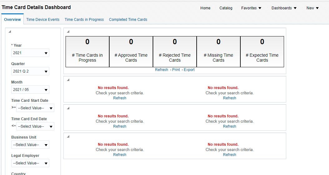 Time card Details Dashboard under Human Capital Management category not ...