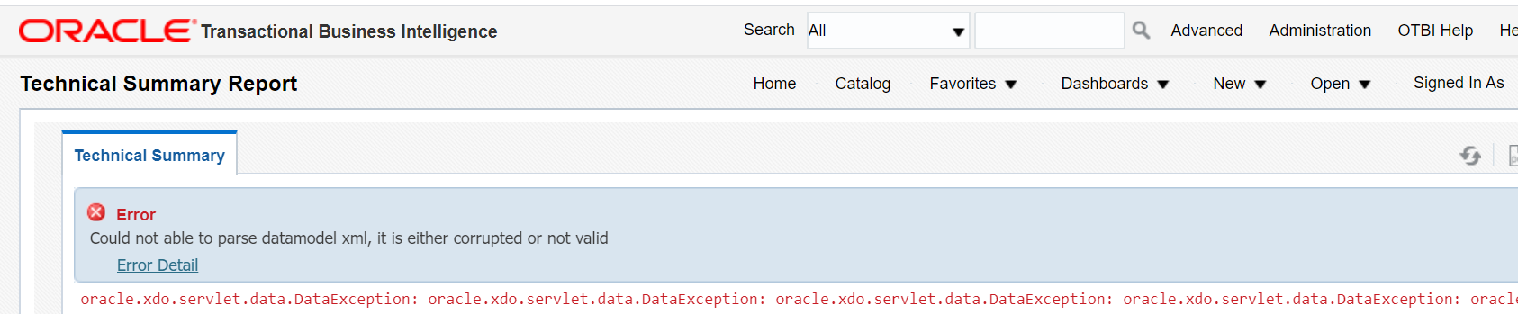 Error on Technical Summary Report under /Shared Folder/HCM/Setup and Maintenance/Configuration ...