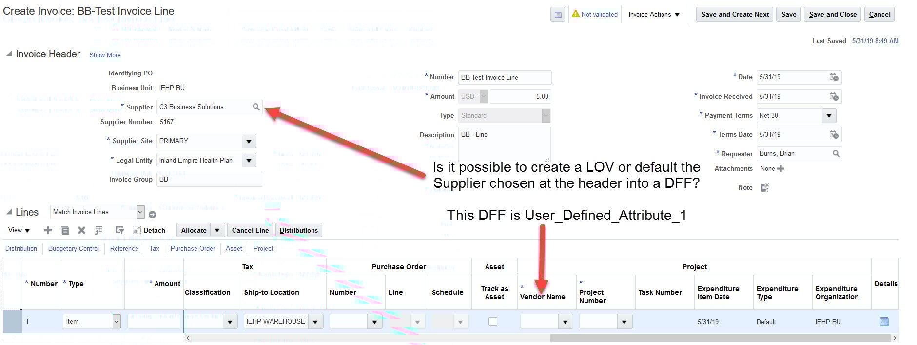 Is It Possible To Create An Invoice Line Dff That Pullsdefaults The