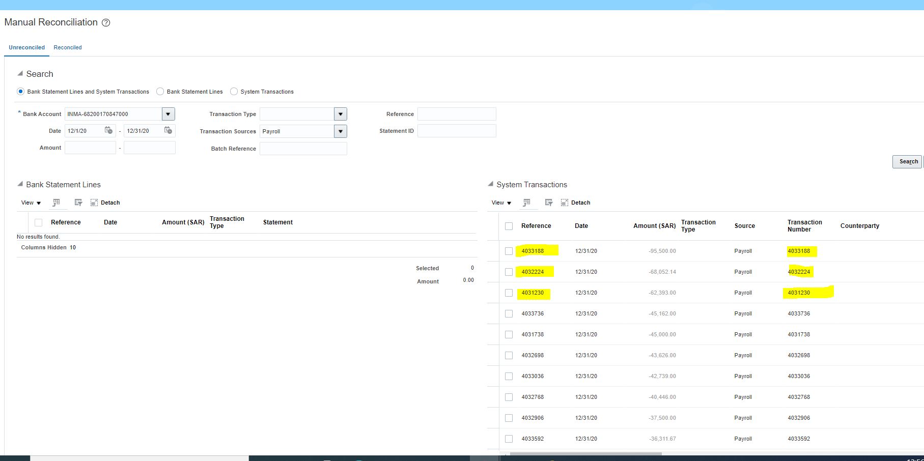 Payroll Refernce Number in Cash Managment — Cloud Customer Connect
