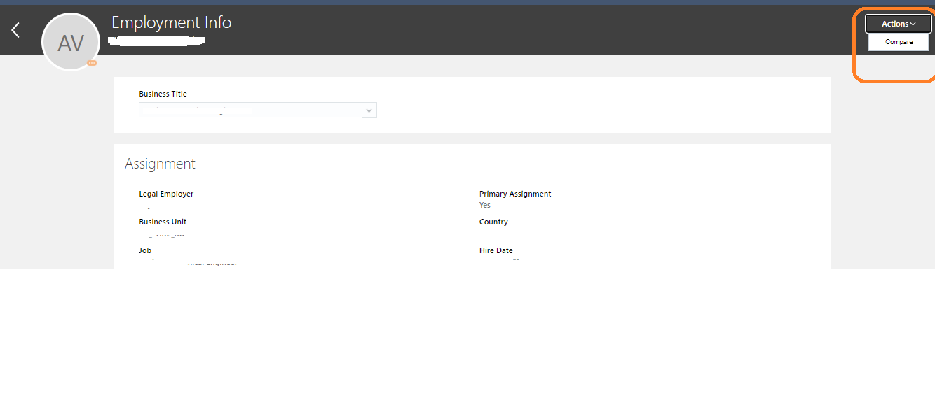 Action dropdown is empty in employment info Responsive UI page — Cloud ...