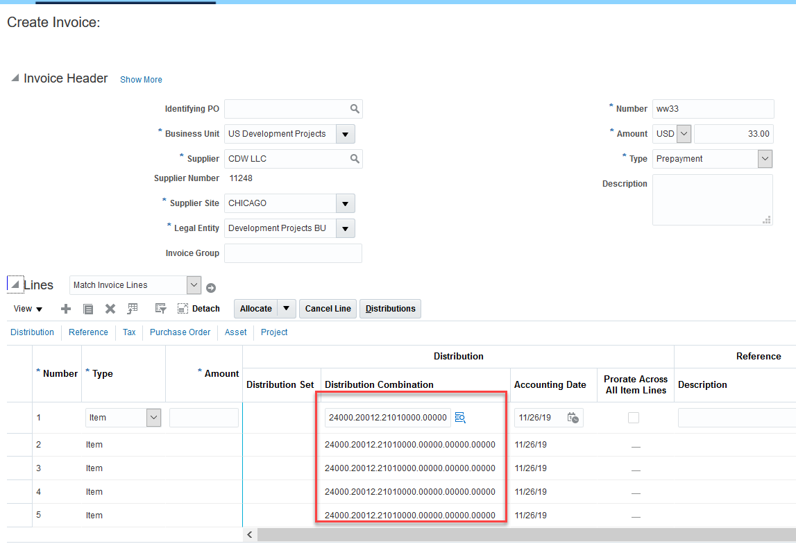Invoice Distribution lines are getting defaulted to some suppliers for ...