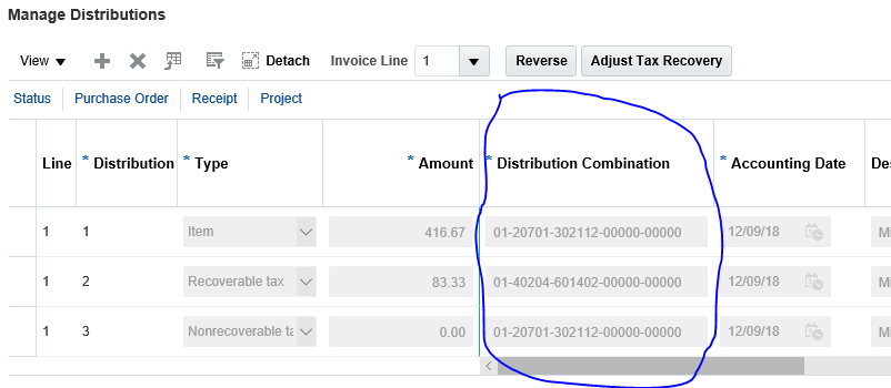 Distribution combination to selected based on Project information on ...