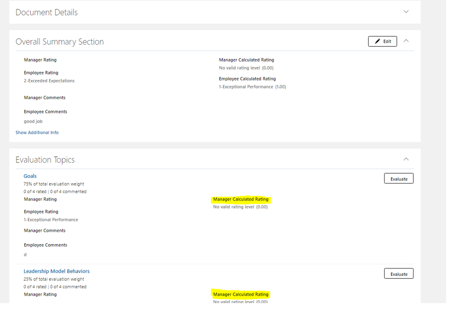 how to hide manager calculate rating from Goal and Competency but keep it only in Overall ...