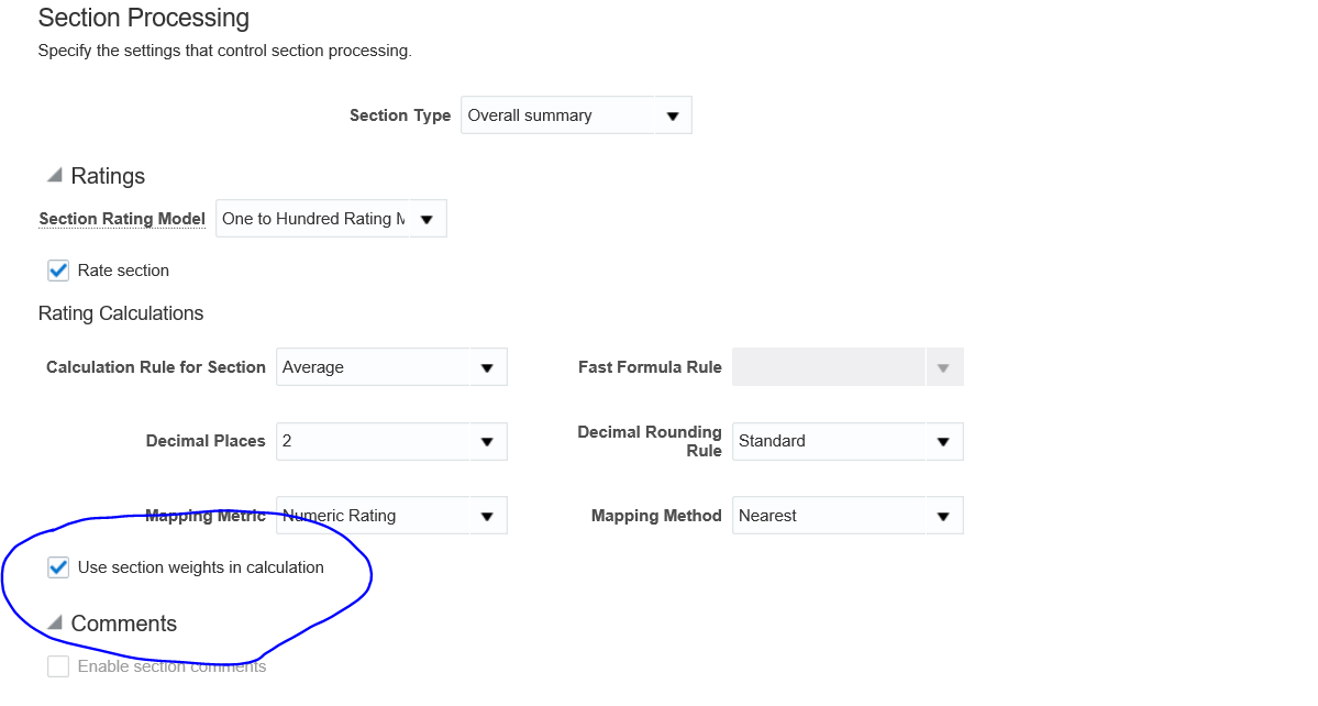 Dont See Use Section Weights In Calculation Checkbox While Creating Overall Summary Section 