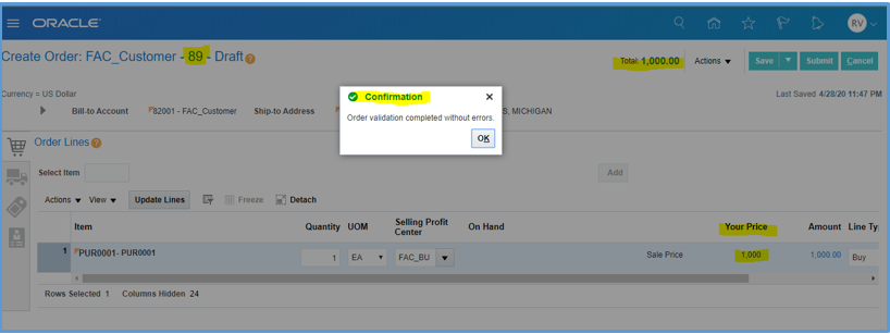 Getting Error While Submitting The Sales Order — Cloud Customer Connect