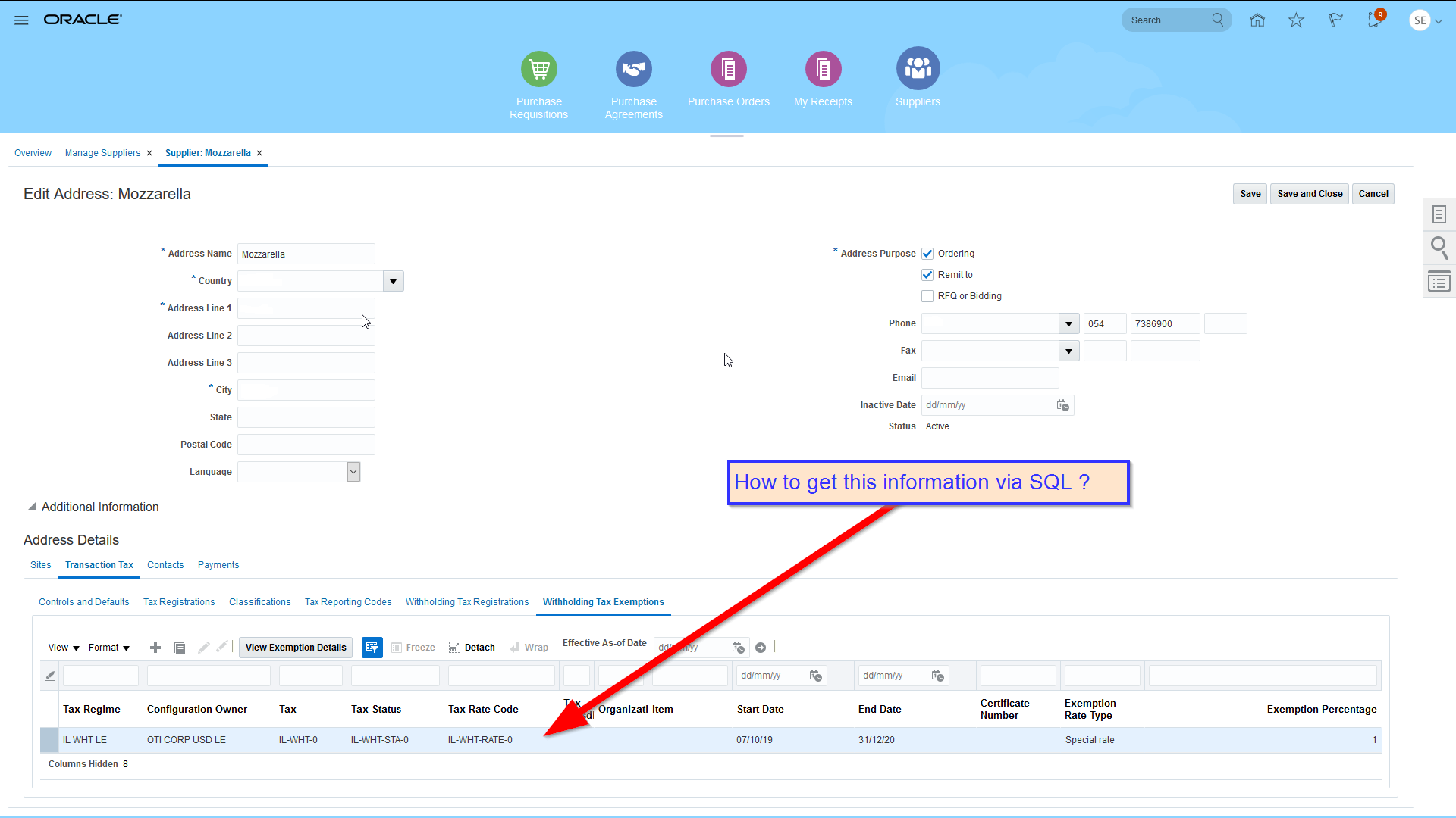 Supplier address withholding tax table — Cloud Customer Connect