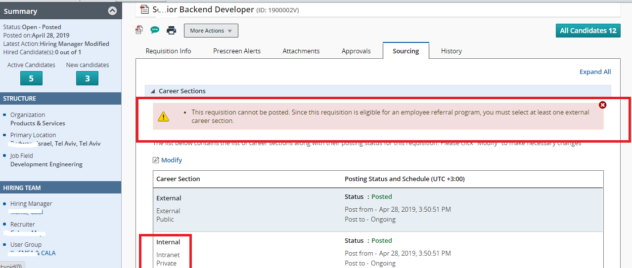 Taleo how can we post requisition only to internal career portal ...