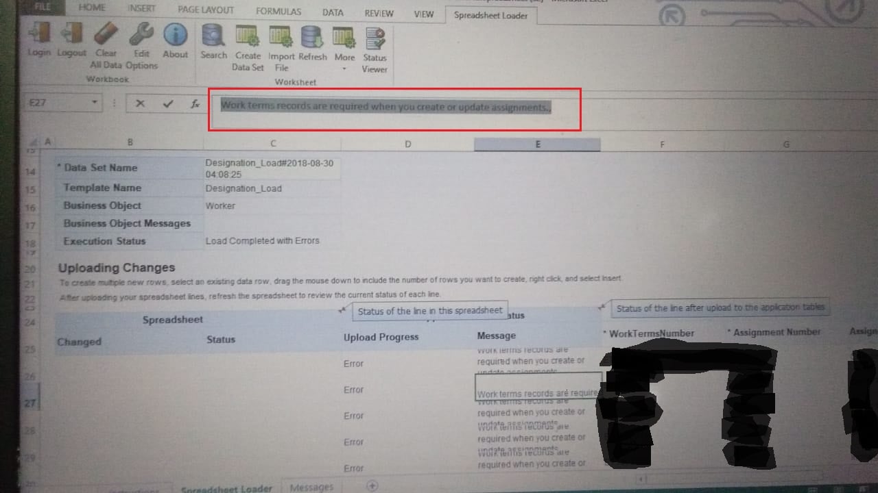 While Loading assignment details through HSDL we are getting error ...