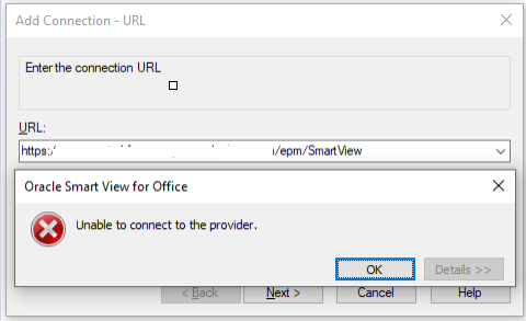 SmartView: Unable to connect to Provider — Cloud Customer Connect