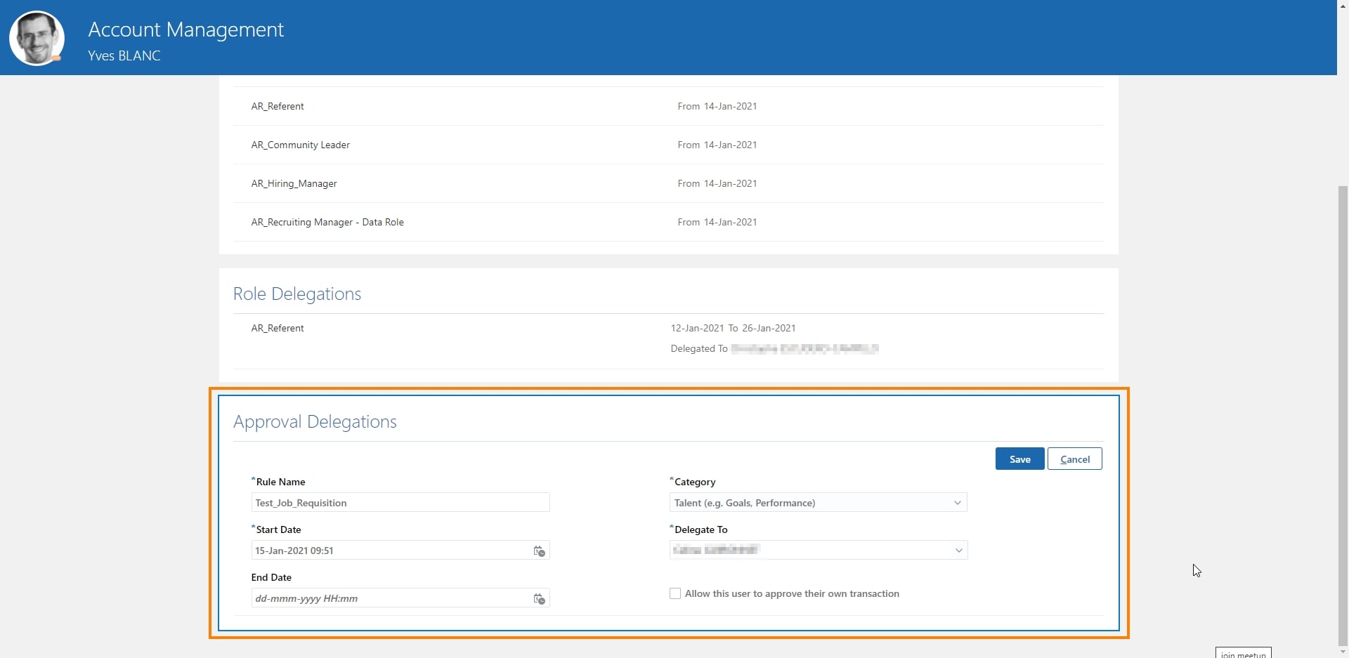 Delegate Job Requisition Approval — Cloud Customer Connect