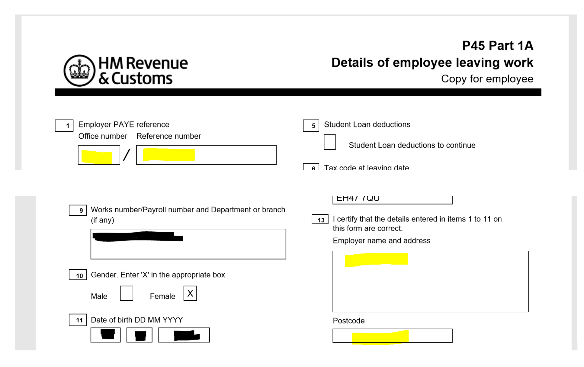 UK Cloud Payroll - P45 missing PAYE ref and company name and address ...