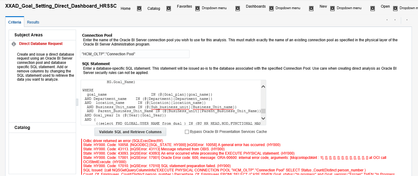 ORA-00600: internal error code, arguments: — Cloud Customer Connect