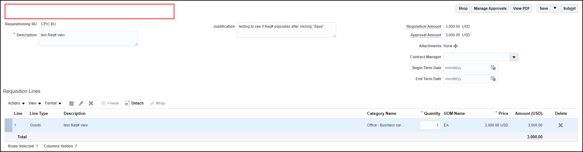 Requisition Number Does Not Appear On Edit Requisition Screen — Cloud Customer Connect