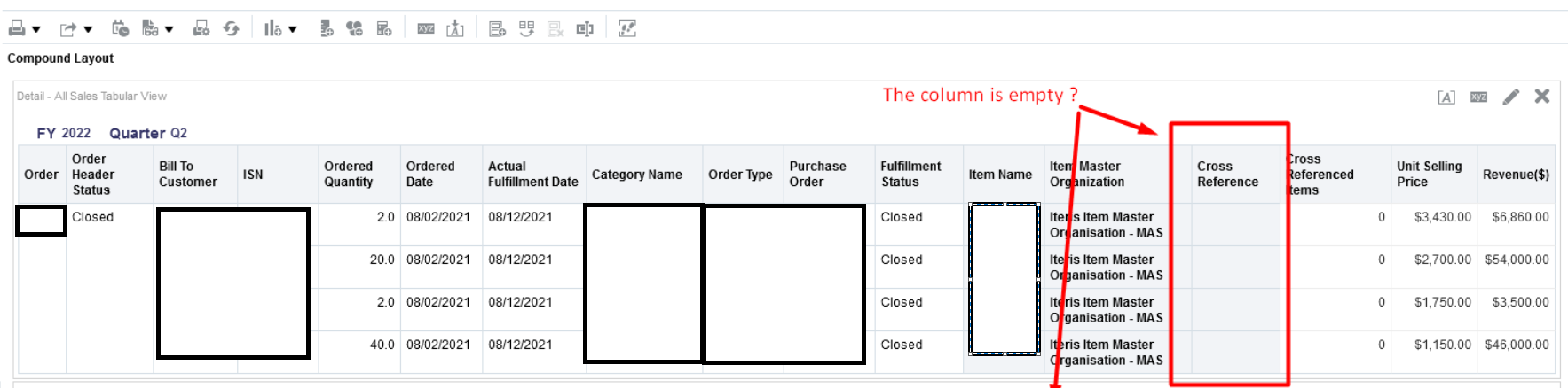 Unable to link Order Fulfillment and Item Cross Reference Subject Areas ...