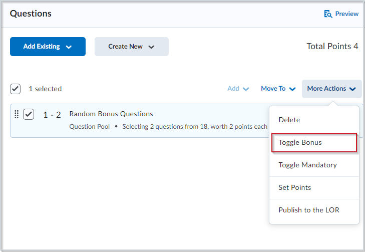 Manage quiz questions - Brightspace
