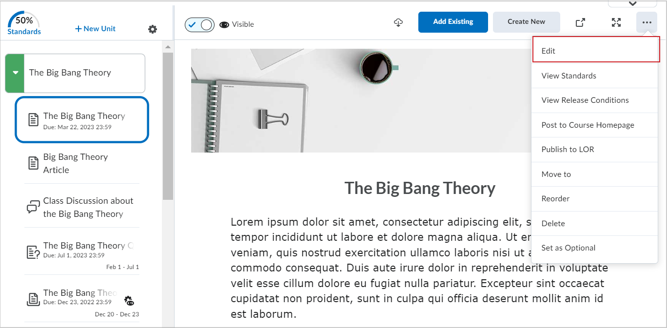 Set up a quicklink to a discussion topic or forum within an existing Content topic - Brightspace