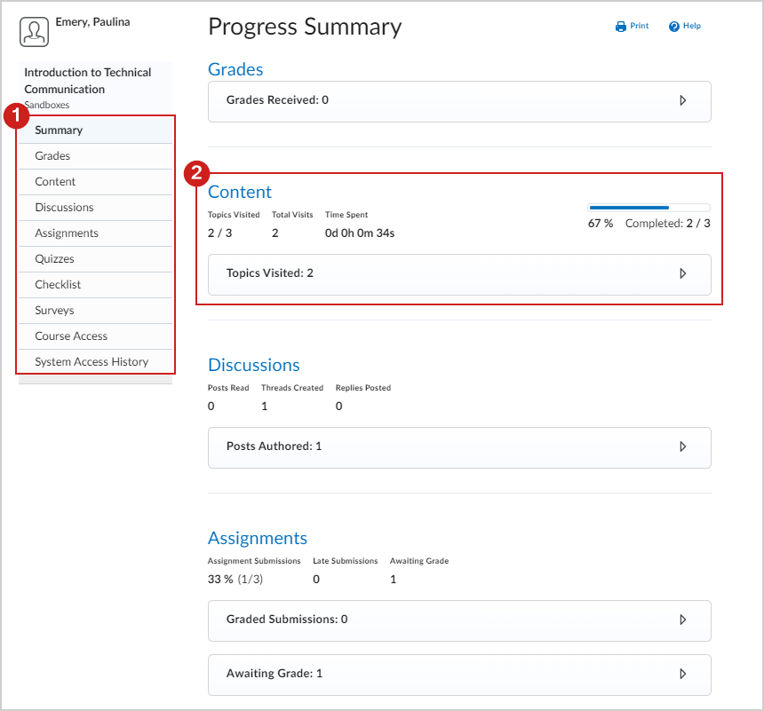 Class Progress - Brightspace