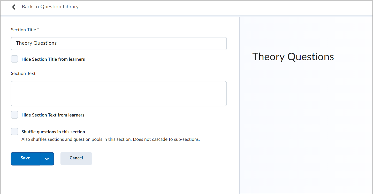Gestion de questions dans la Bibliothèque des questions - Brightspace