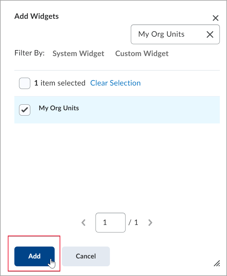 Utiliser le composant graphique Mes unités organisationnelles - Brightspace
