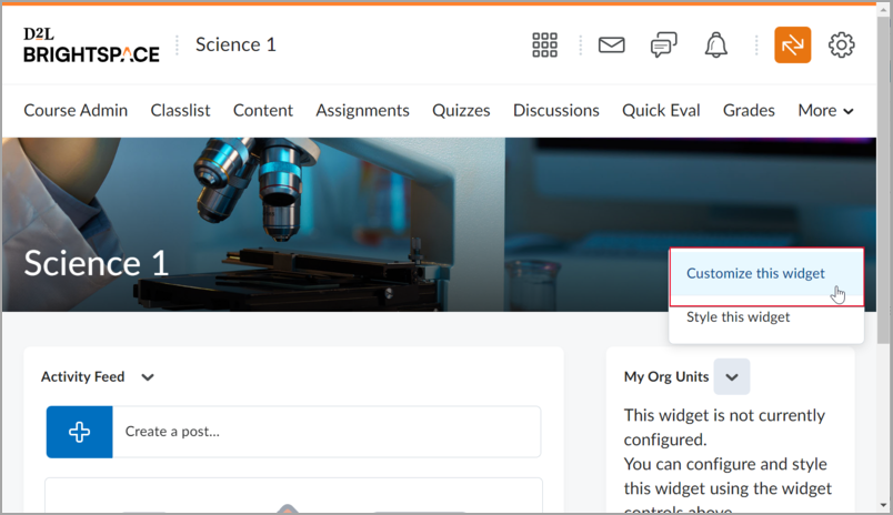 Utiliser le composant graphique Mes unités organisationnelles - Brightspace