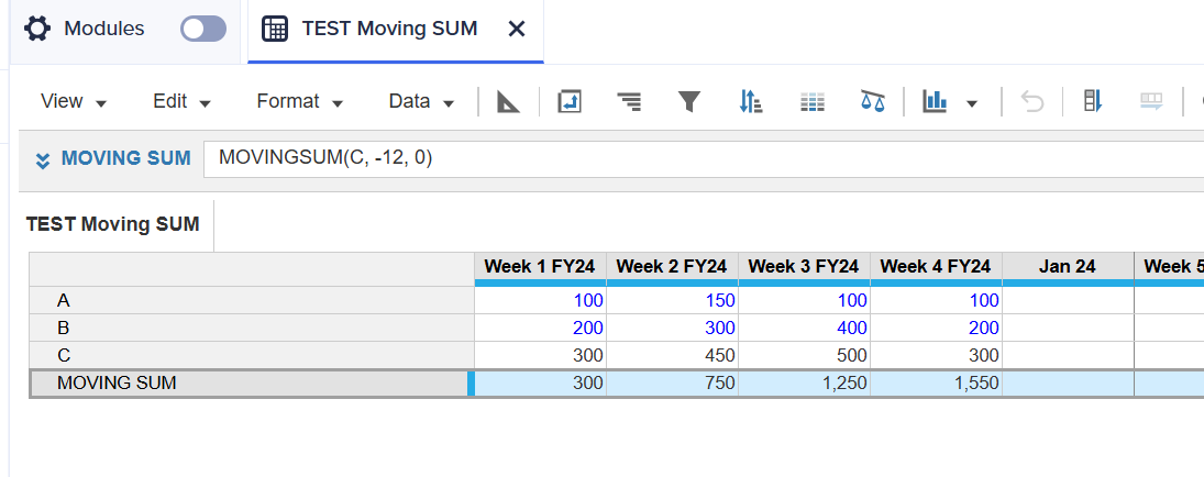 Moving Sum for Formula driven number format line items - Anaplan Community