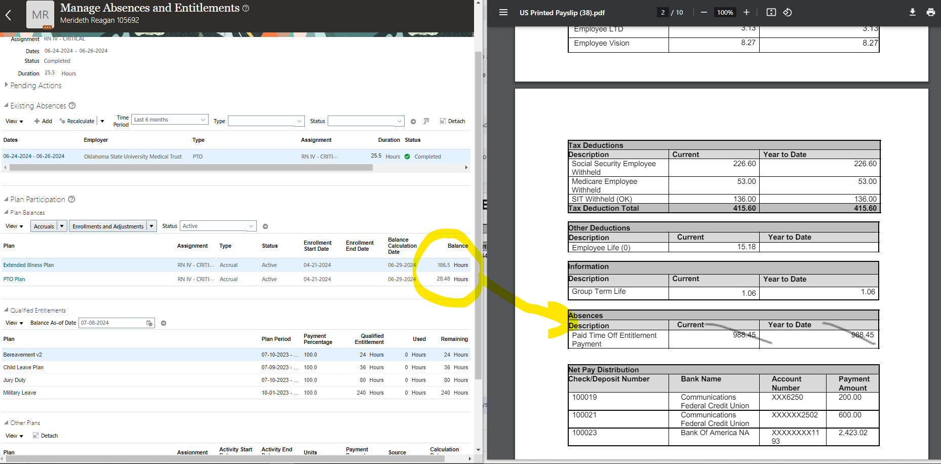 Absence accrual values not getting captured in the Payslip XML output file. — Oracle Analytics
