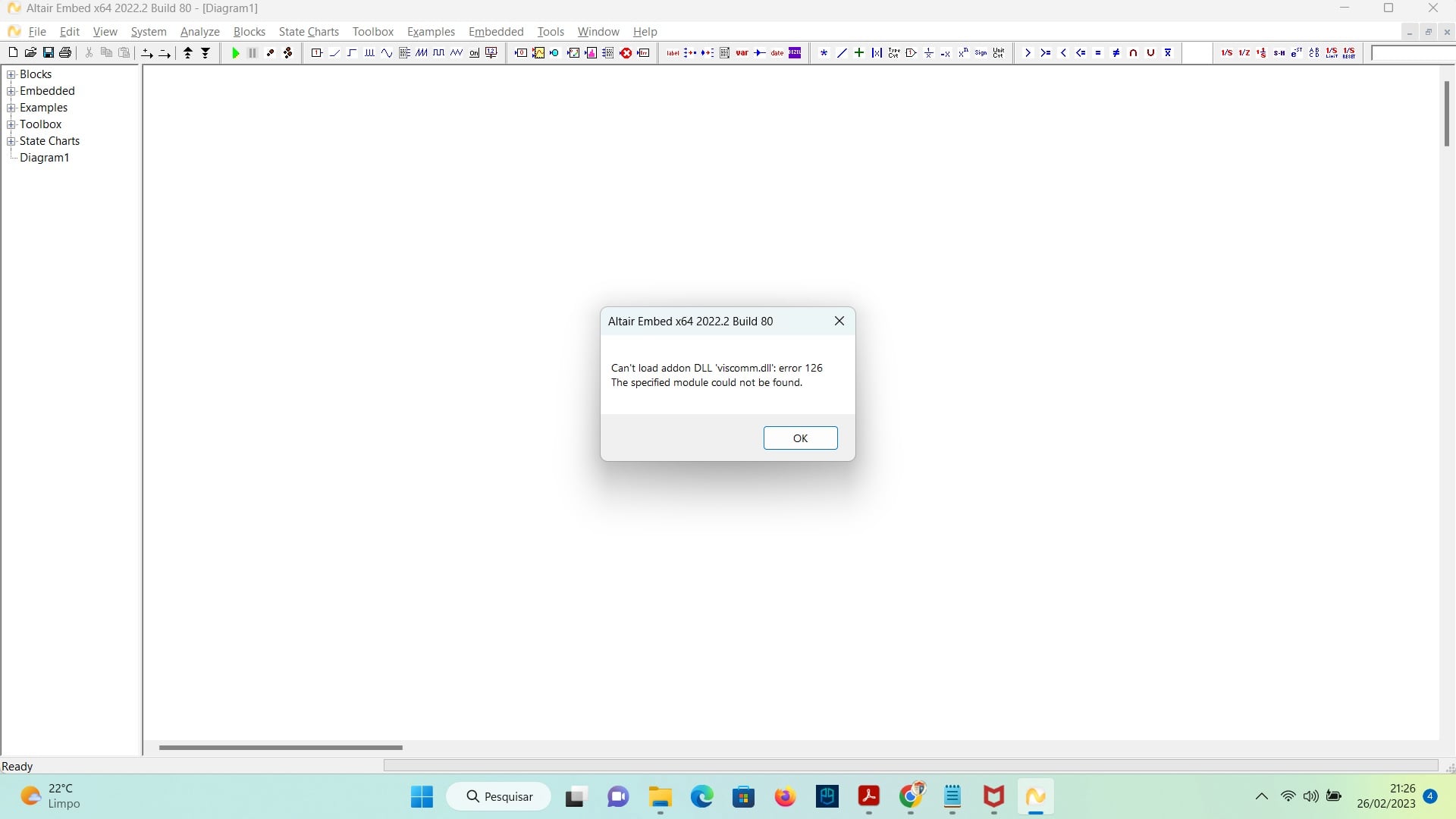 How can I solve "Can't load addon DLL 'viscomm.dll': error 126 ...