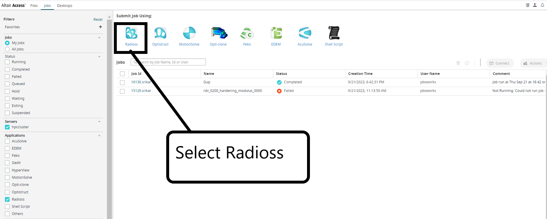 How to submit Radioss job by using Standard Application Definition ...