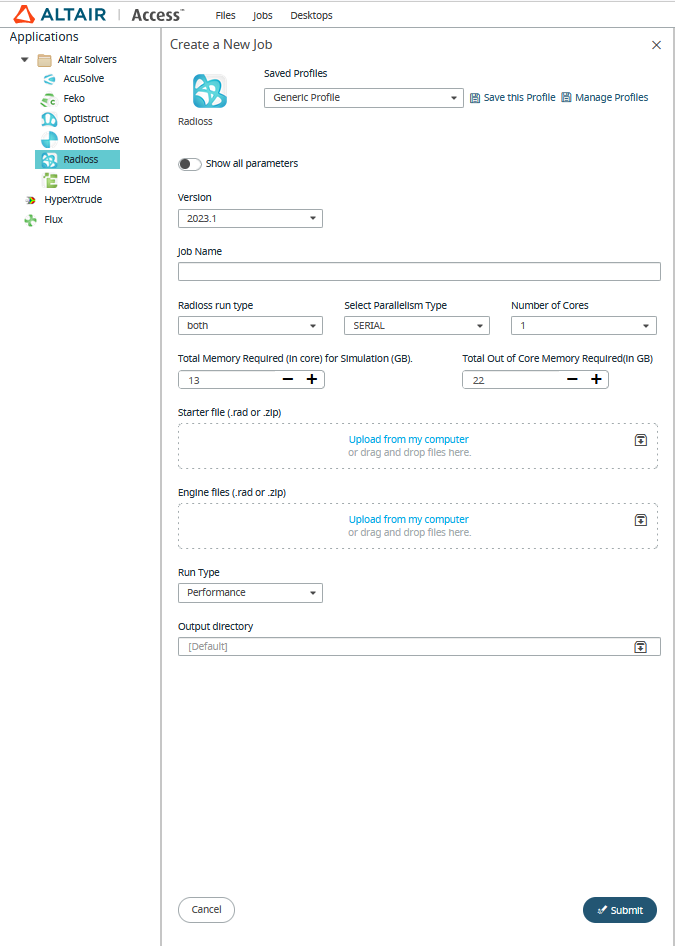 How to submit Radioss job by using Standard Application Definition ...