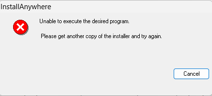 Error message "Unable to execute the desired program. Please get ...