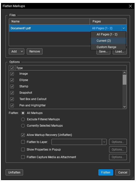 unflatten tool to have the option to only unflatten the current page ...