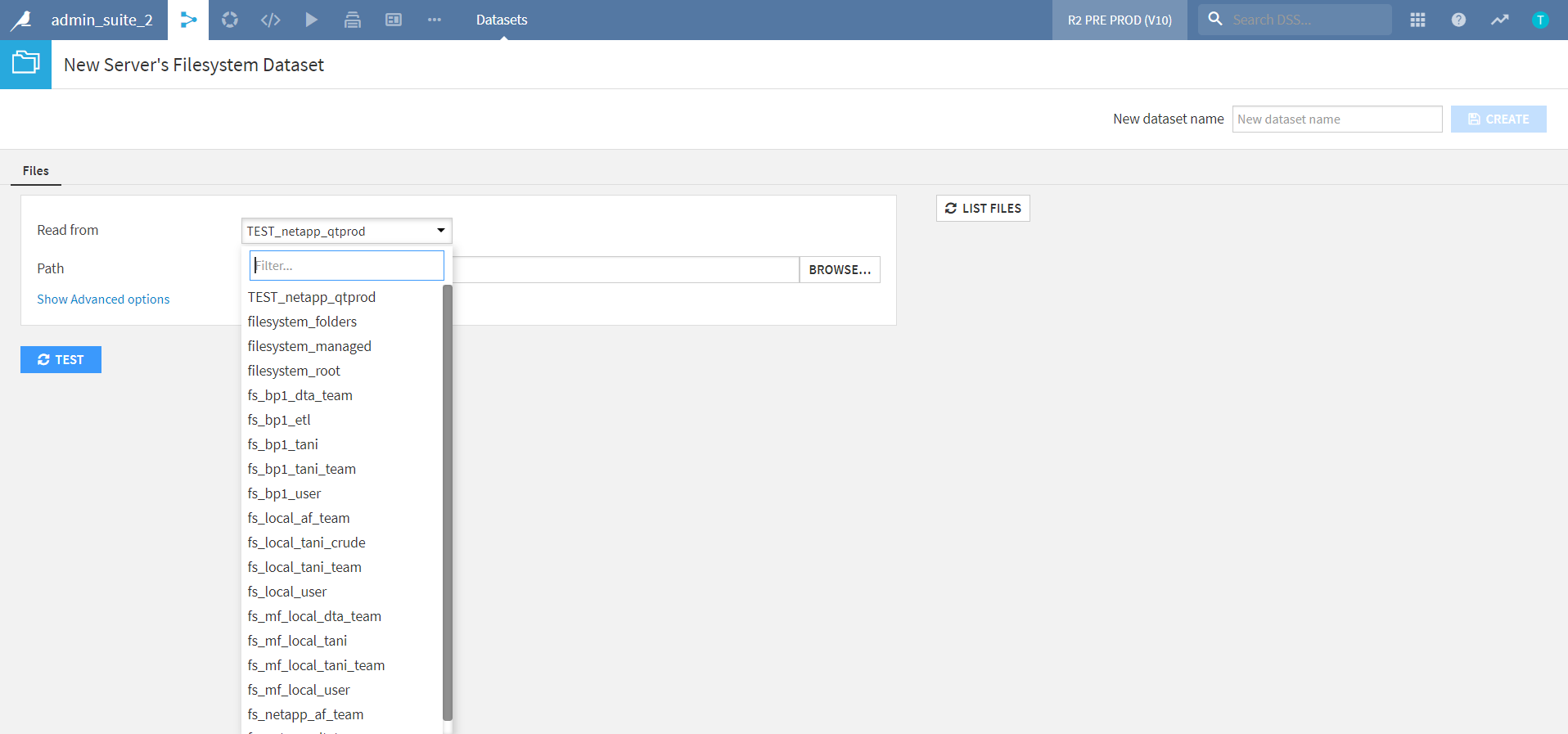 Using a reading a file from a Filesystem Dataset connection through the ...