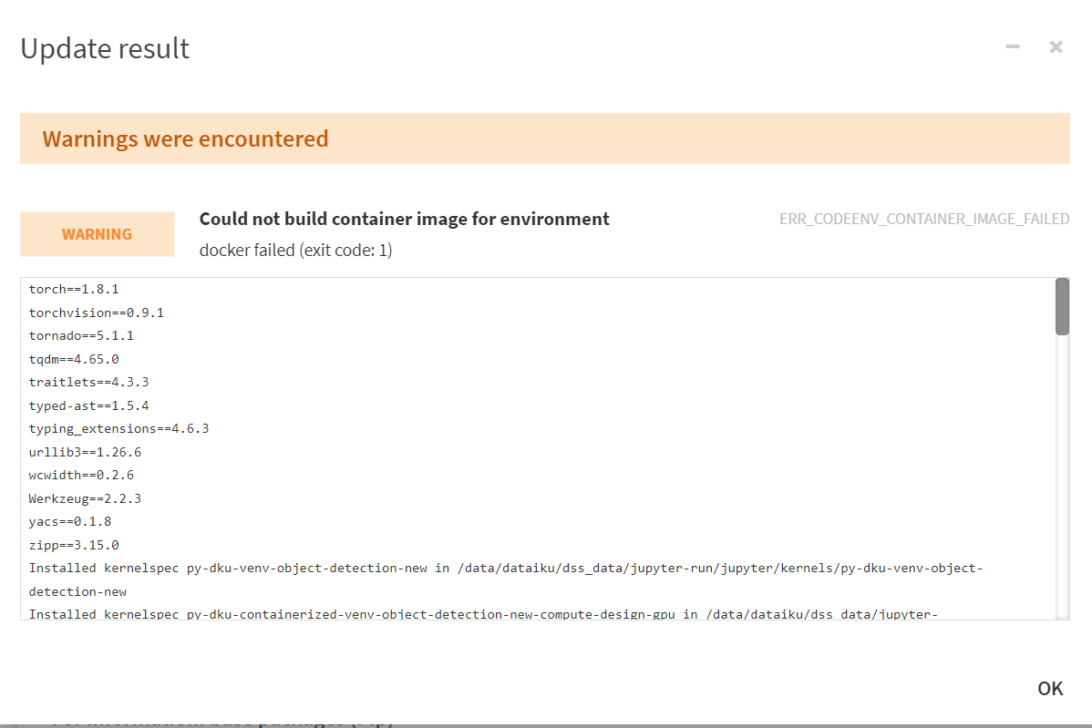 Object detection code env: Could not build container image for ...