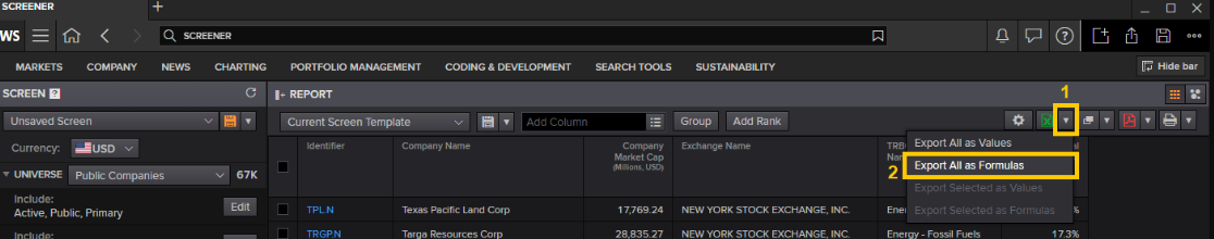 How to map Screener "Data Item Names" to "Data Item Codes (TR Codes ...
